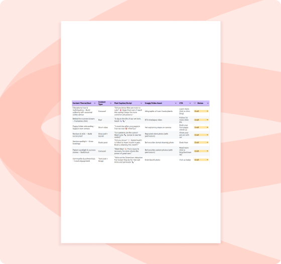 [TEMPLATE] Veterinary Social Media Content Calendar and Marketing Strategy